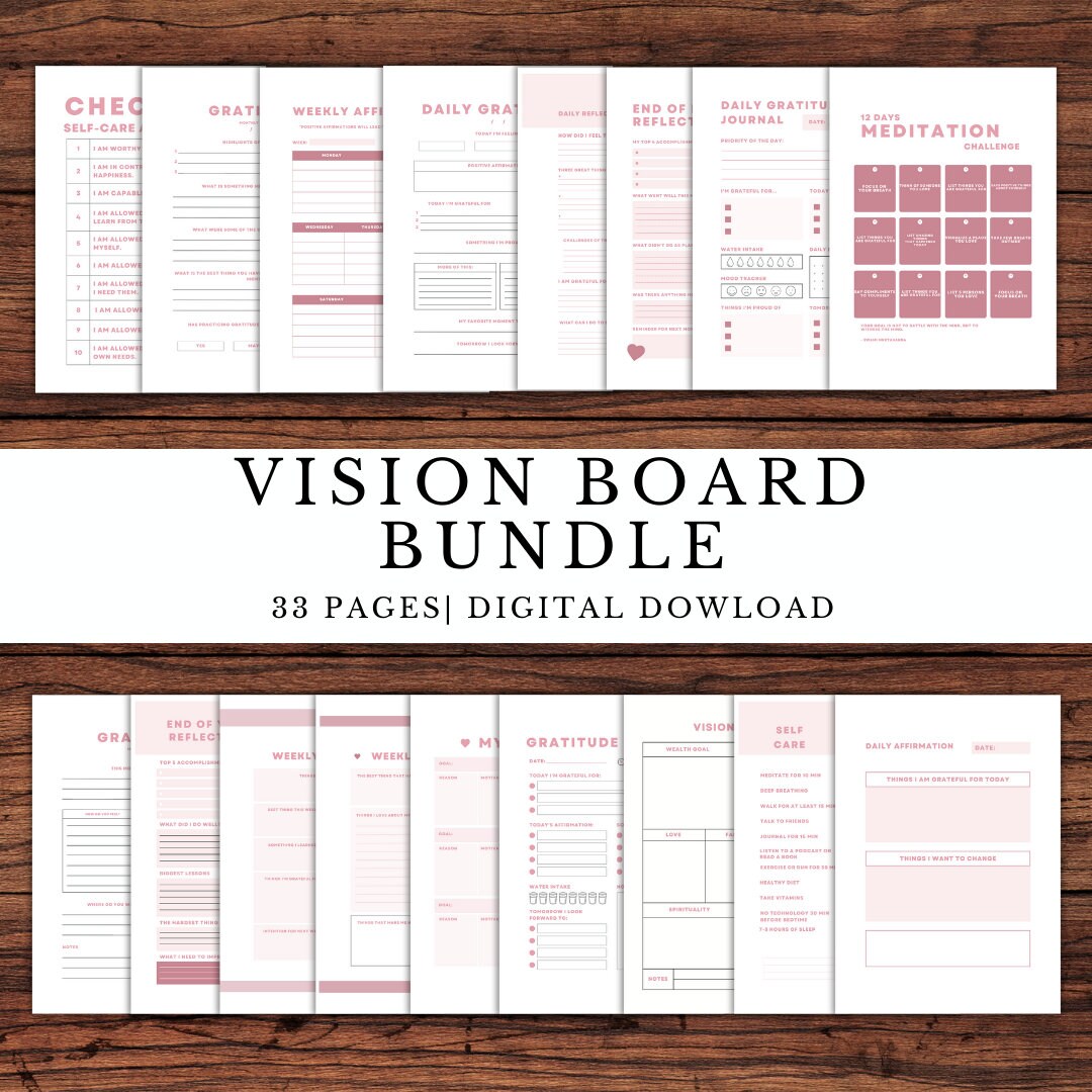 Pink Vision Board Kit | Manifestation Plan | Printable Journaling Pages ...