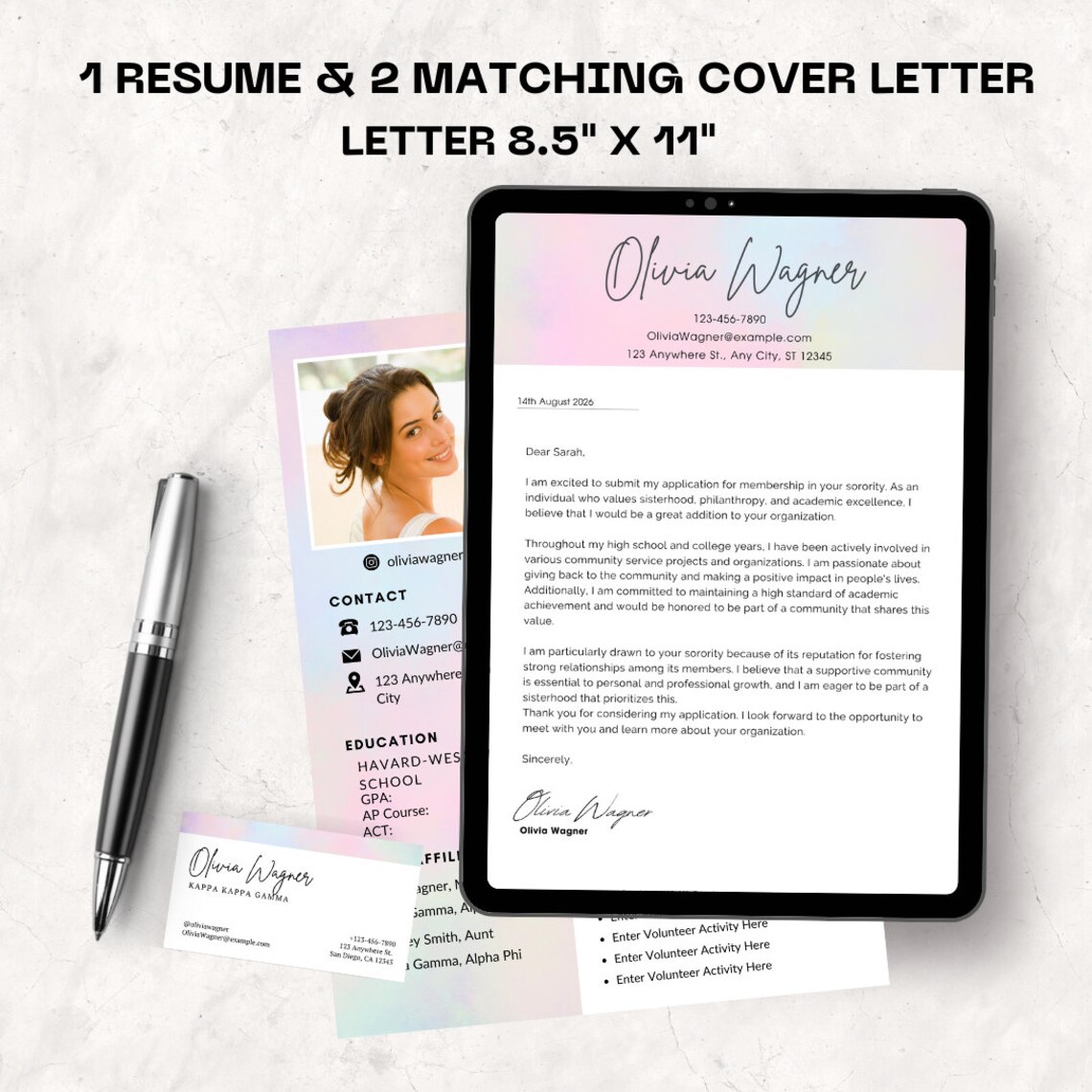 Pink Sorority Recruitment Pack | Sorority Resume Template With Cover ...