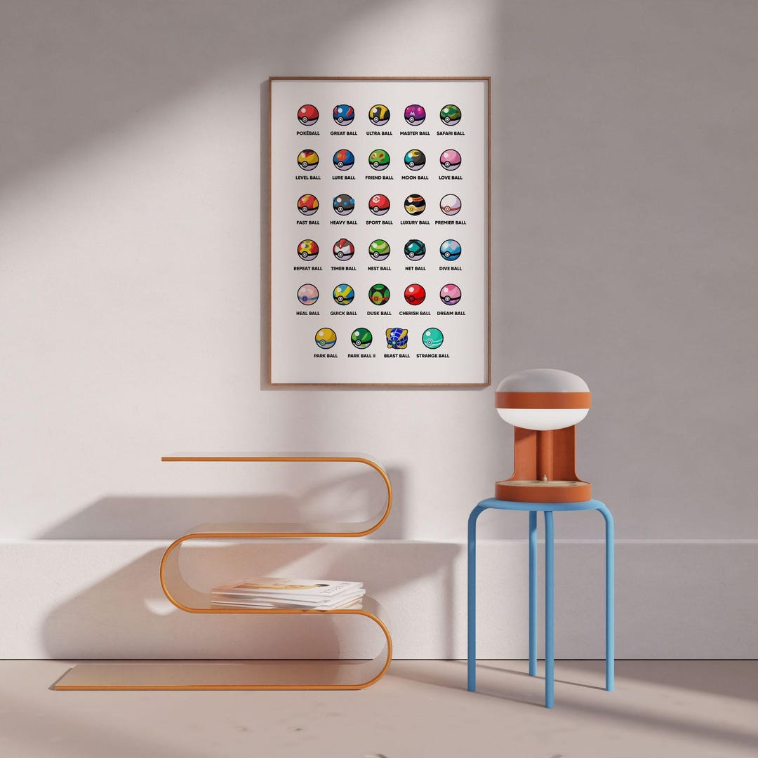 Pokémon Pokéball Collection Chart (white) Premium Wall Art Poster ...