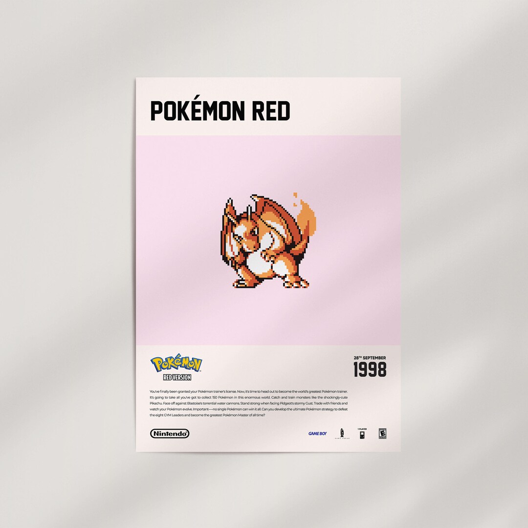 Pokémon Red (gameboy, 1998) Premium Wall Art Poster · Ready to Frame ...