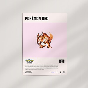 Pokémon Red (gameboy, 1998) Premium Wall Art Poster · Ready to Frame ...