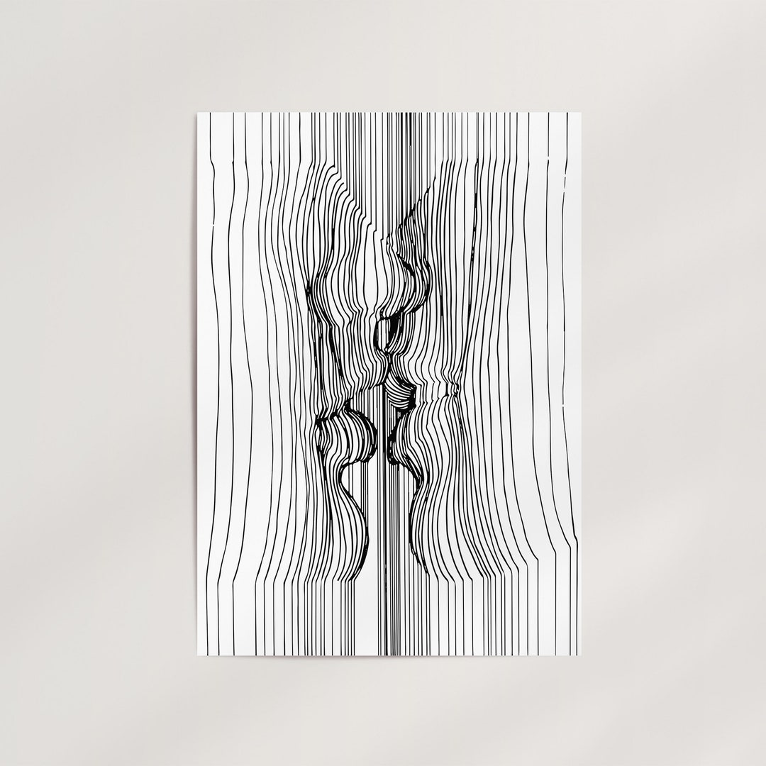 The Kiss Line Art Premium Wall Art Poster · Ready to Frame Giclée Print ...