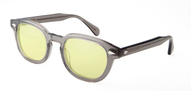 LIGHT GREY X YELLOW Vintage Style Acetate Sunglasses Moscot Lemtosh ...