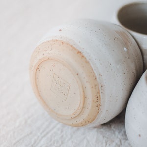 Speckled Stoneware Mug: Handleless White Pottery Cup - Etsy