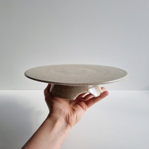Beige Cake Stand, Flat Cake Platter, Speckled Serving Plate, Pottery ...