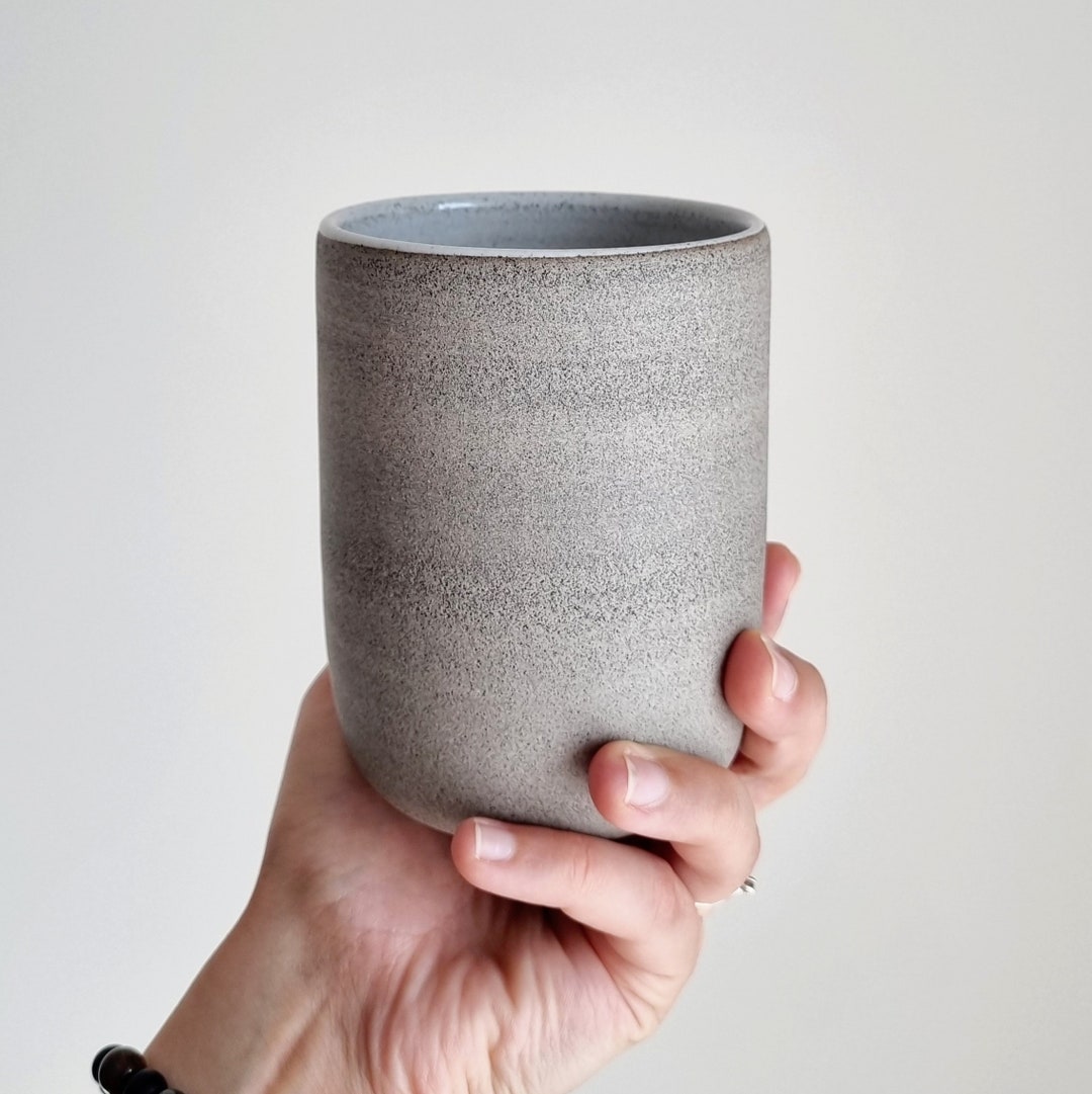 Ceramic Handleless Mug 13oz, Minimalist Mug No Handle 400ml, Grey White ...