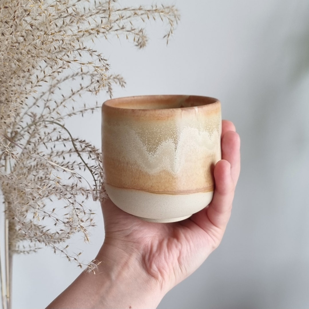 Ceramic Cup No Handle, Mug Without Handle, Beige Stoneware Coffee Mug ...