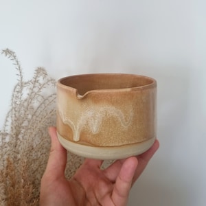 Matcha Bowl With Spout, Chawan 10 Oz, Matte Beige Tea Cup, Ceramic ...
