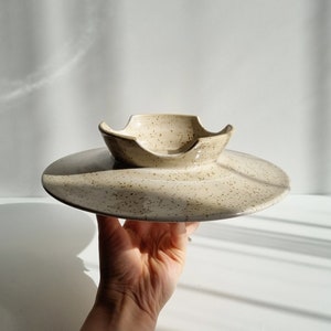 Beige Cake Stand, Flat Cake Platter, Speckled Serving Plate, Pottery ...