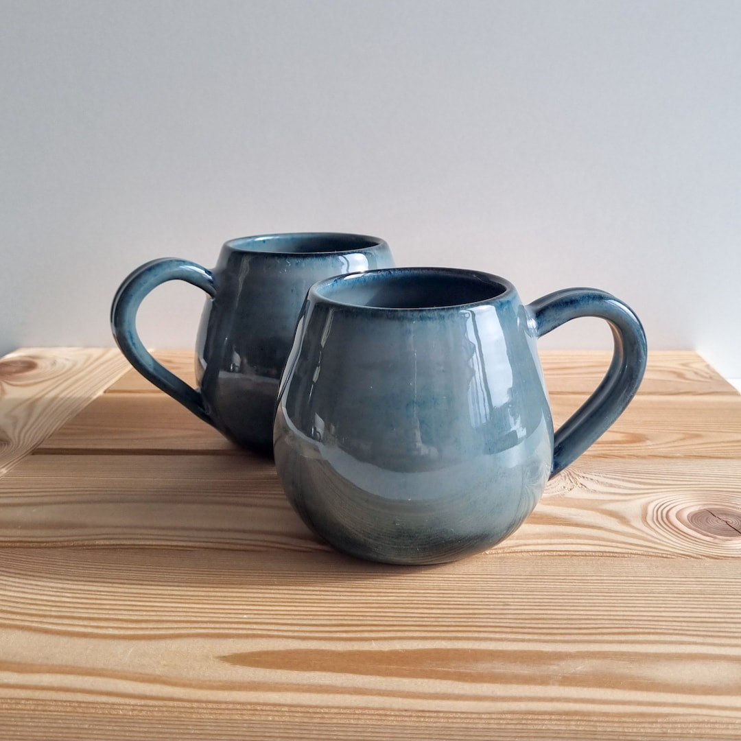 Big Round Ceramic Mug, Large Ceramic Mug, Light Blue Pottery Mug, Large ...