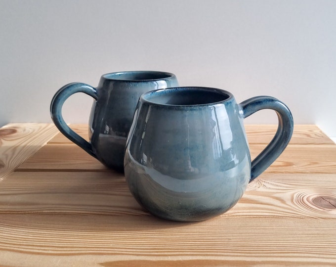 Big Round Ceramic Mug, Large Ceramic Mug, Light Blue Pottery Mug, Large ...