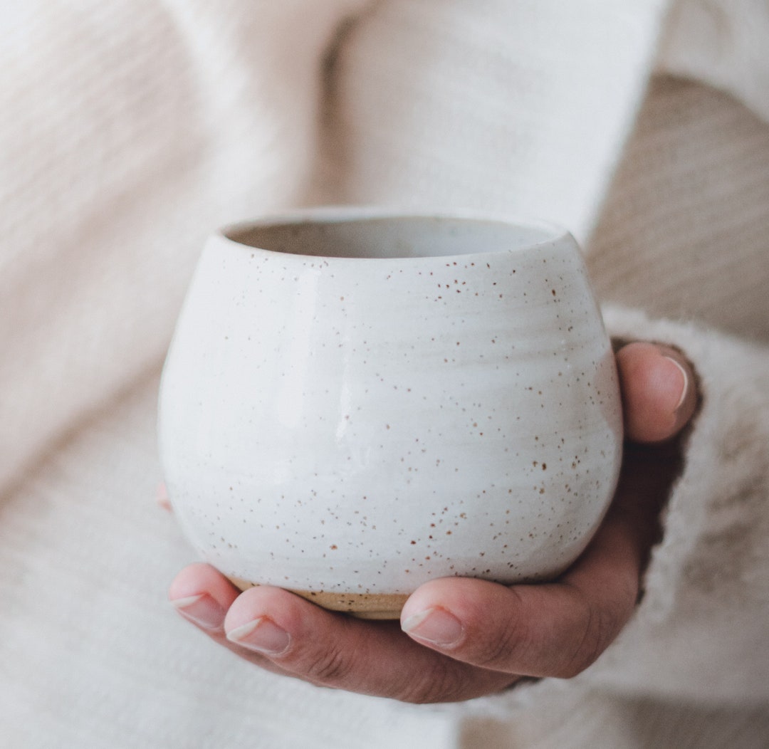 Set of 4 Handmade Stoneware Mugs, White Speckled Handleless Tea Cups ...