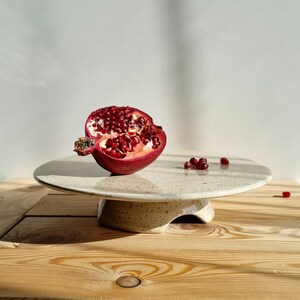 Beige Cake Stand, Flat Cake Platter, Speckled Serving Plate, Pottery ...