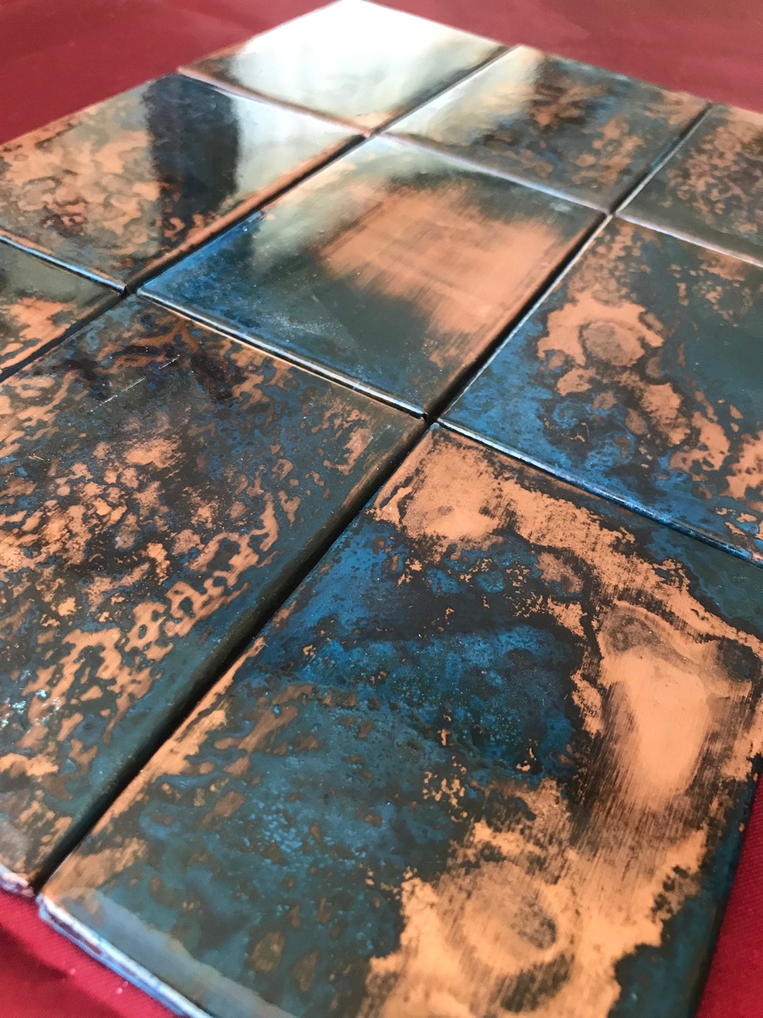 Dark Blue Patina, Copper Tiles, Decorative Tiles, Kitchen Tile, Wall ...