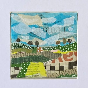 Colourful Collage Landscape Painting, Small Countryside Home Decor ...