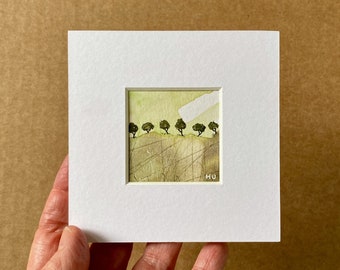 Miniature Collage Trees Landscape Painting, Watercolour and Paper ...