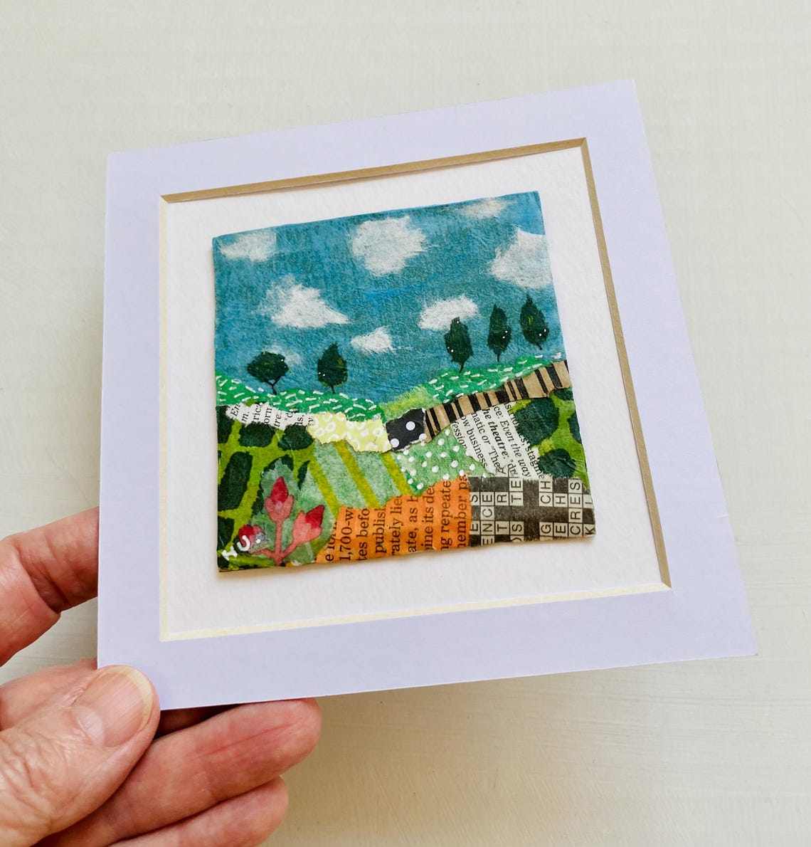 Small Collage Landscape Painting: Countryside Decor, Original Artwork ...