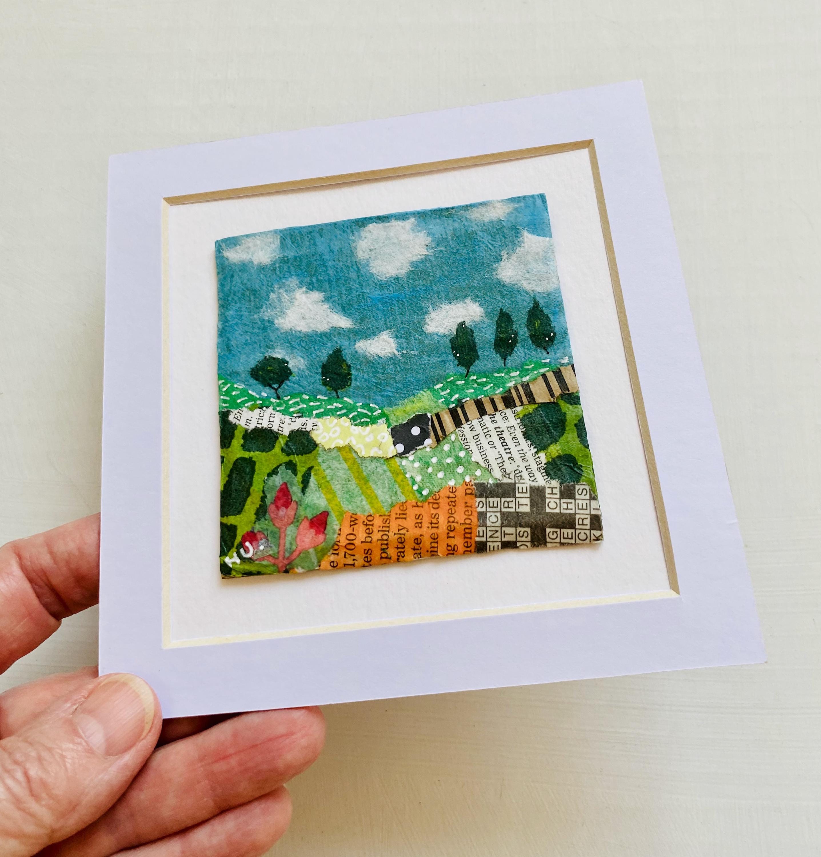 Small Collage Landscape Painting: Countryside Decor, Original Artwork ...