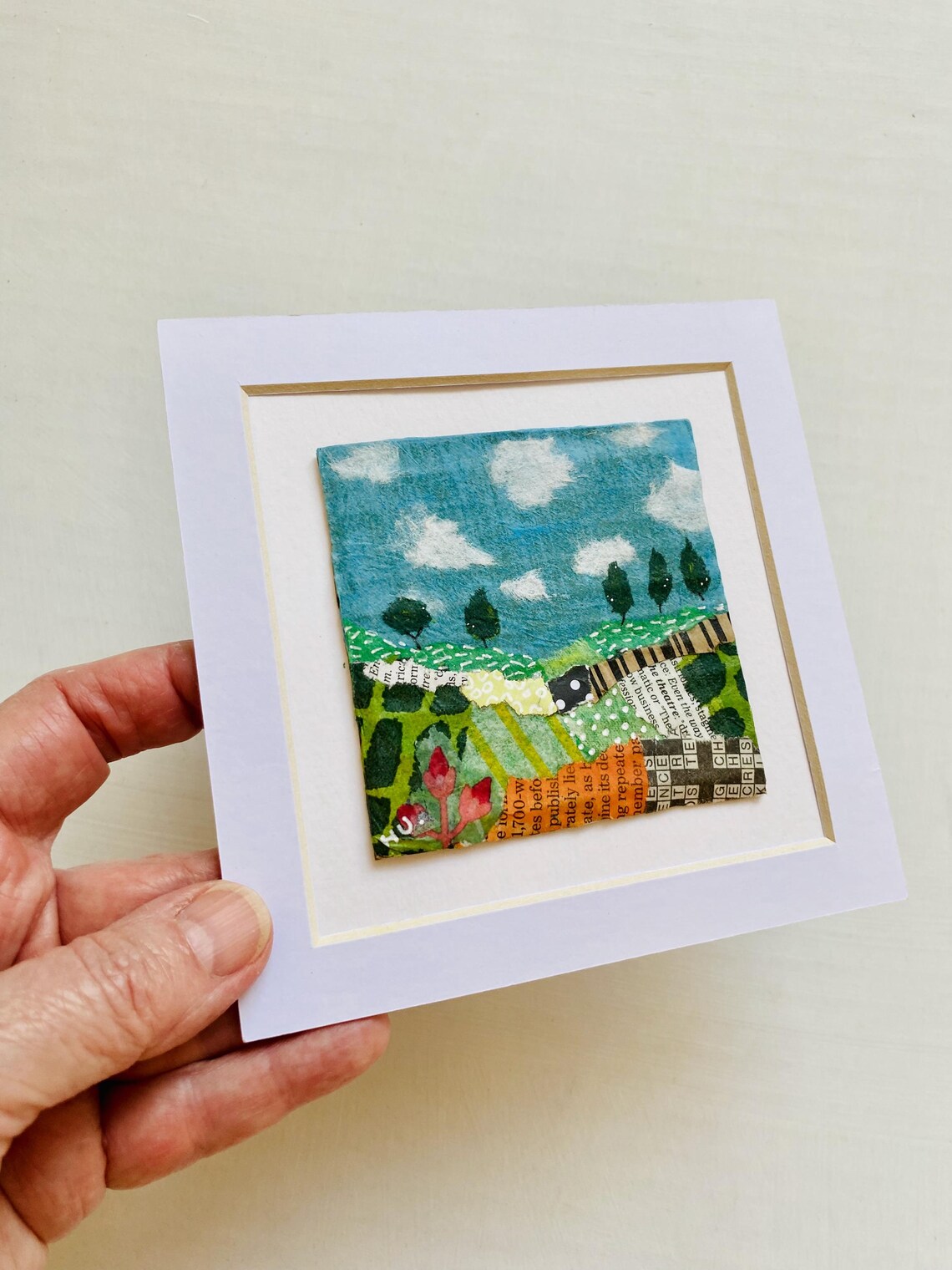 Small Collage Landscape Painting: Countryside Decor, Original Artwork ...