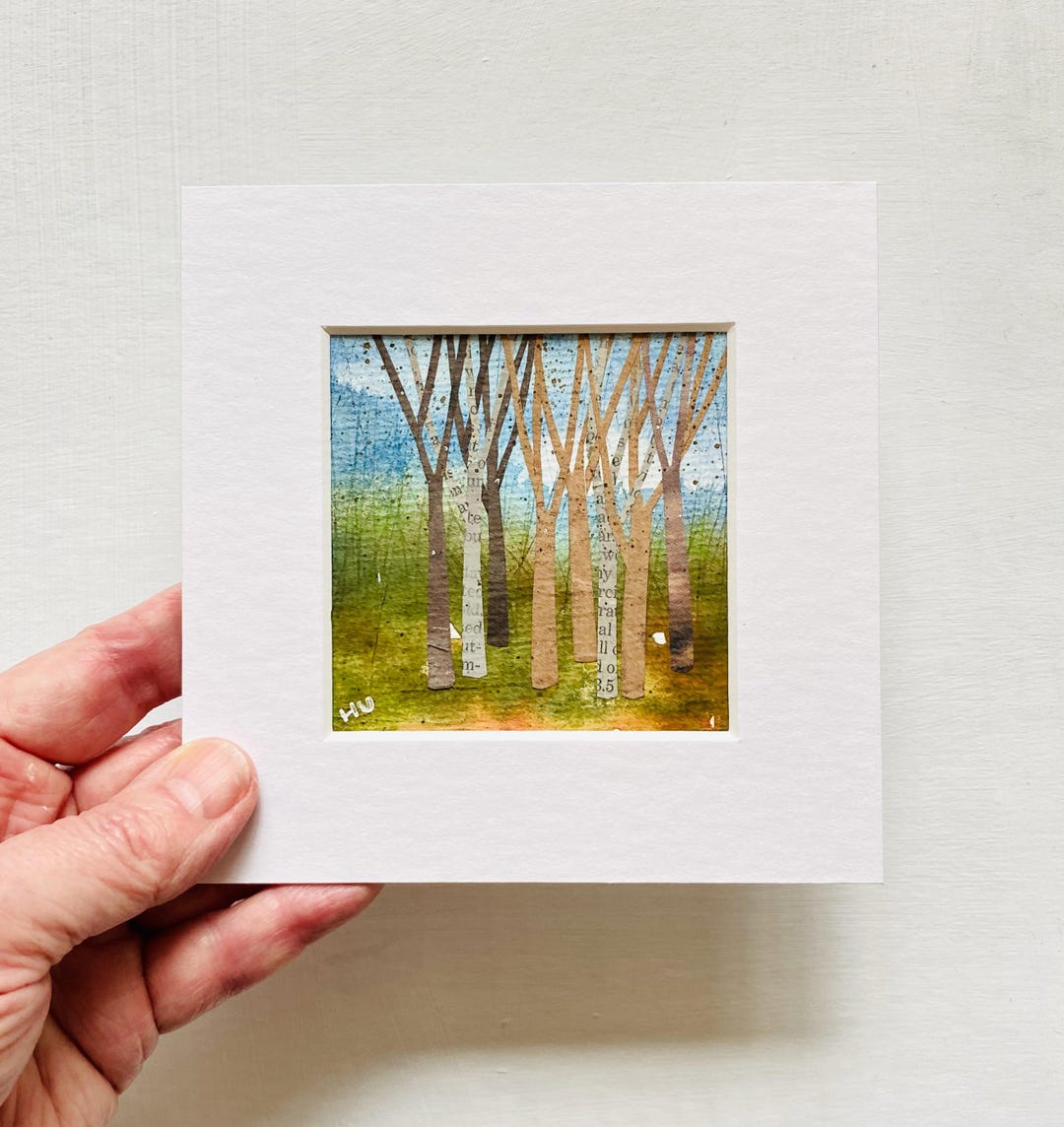 Original Trees Wall Art: Paper Collage Artwork, Small Landscape ...