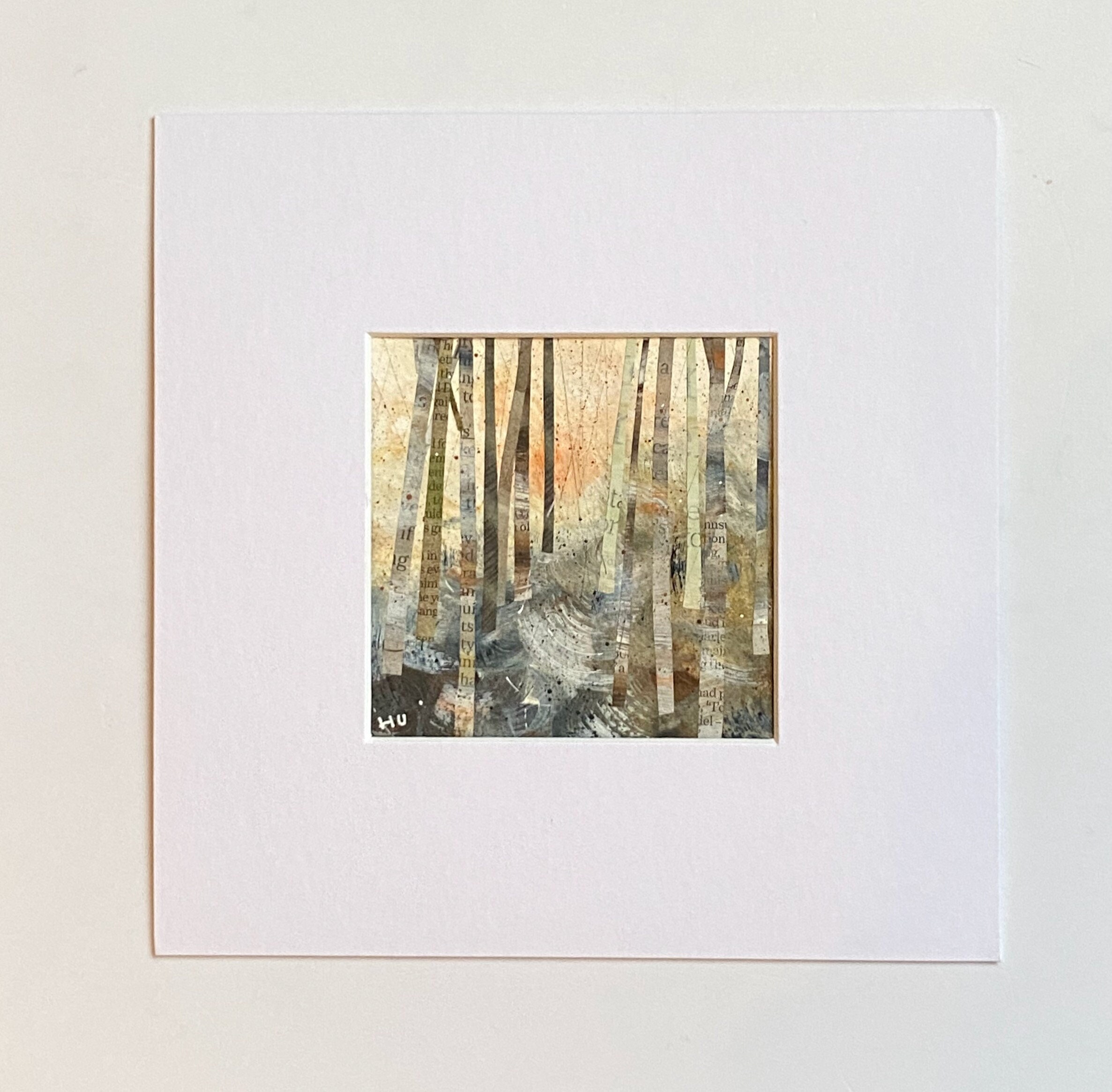 Original Earthy Collage Trees Painting, Small Abstract Trees Landscape ...