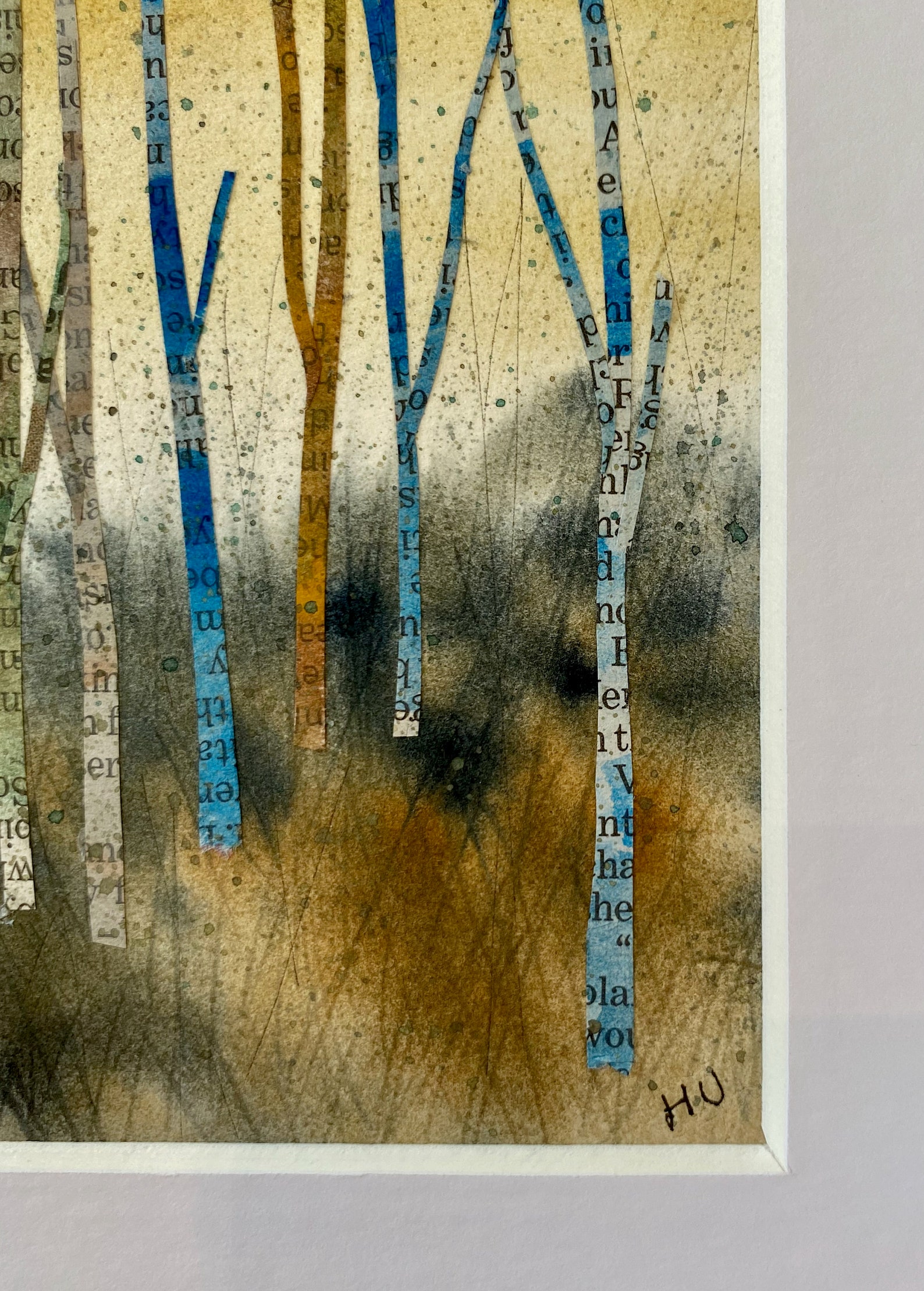 Earthy Collage Landscape Trees Painting, Original Watercolour Rustic ...