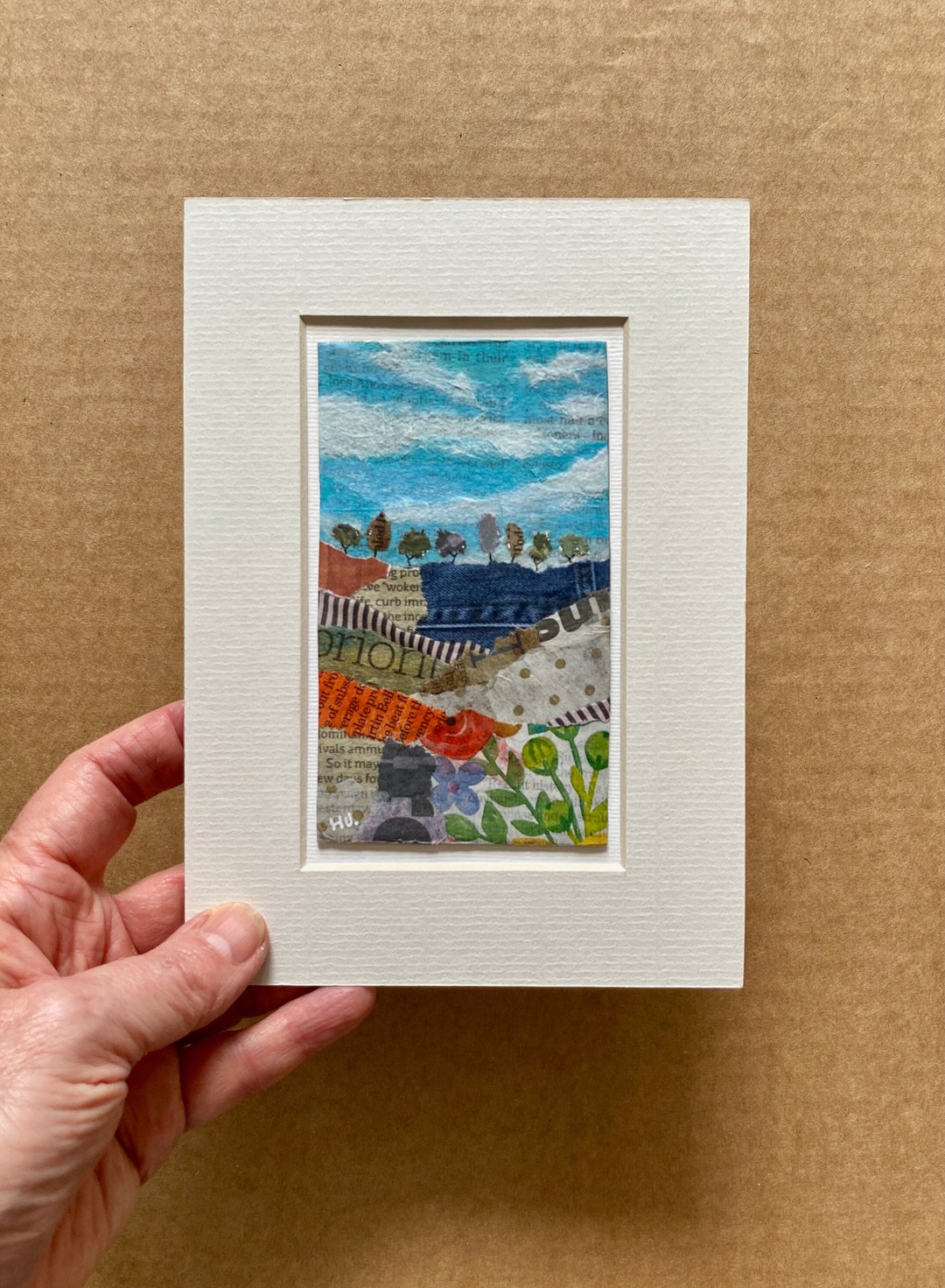 Original Colourful Collage Landscape Painting, Small Handmade ...