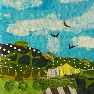Original Collage Landscape, Small Countryside Artwork, Colourful Art ...