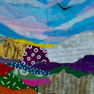 Colourful Paper Collage Landscape Painting, Small Original Nature ...