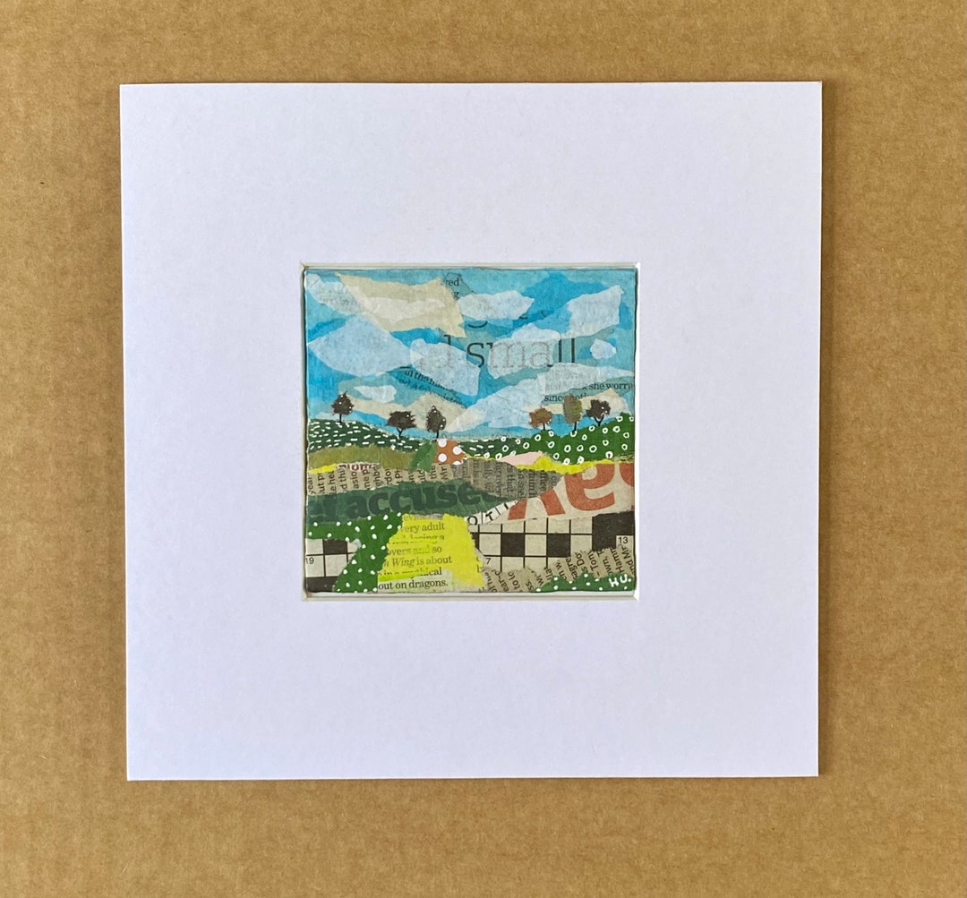 Colourful Collage Landscape Painting, Small Countryside Home Decor ...