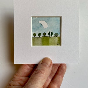Original Miniature Collage Trees Painting, Unique Tiny Countryside Wall ...
