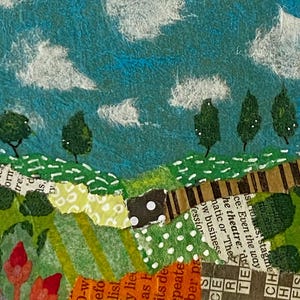 Small Collage Landscape Painting: Countryside Decor, Original Artwork ...