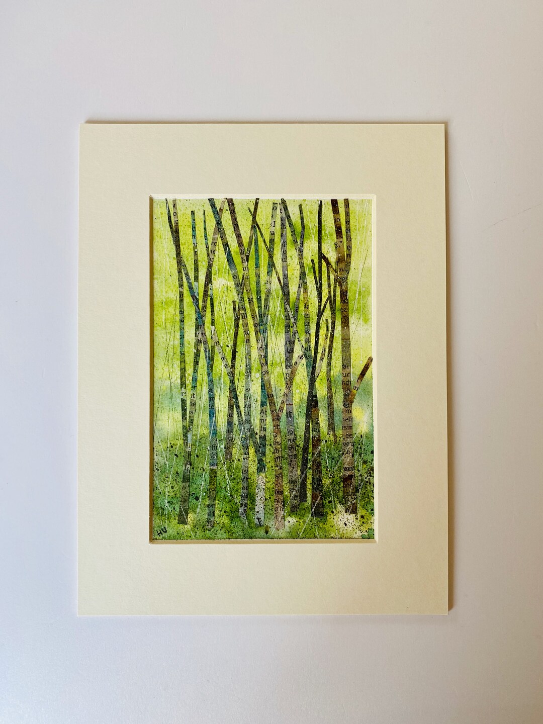 Green Collage Trees Painting, Small Original Wall Art, Nature Inspired ...