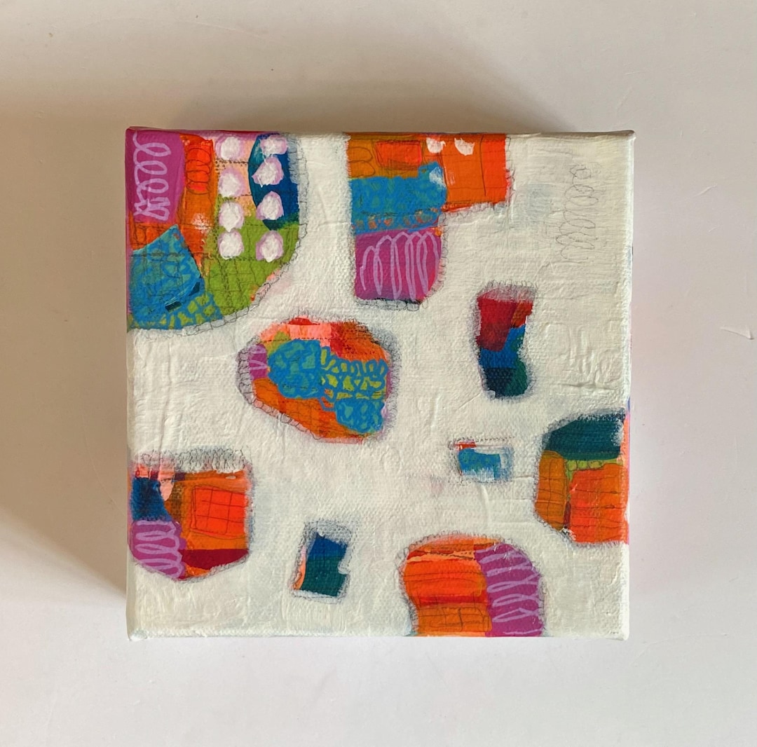 Small Abstract Painting on Canvas, Colourful Original Wall Art, Acrylic ...