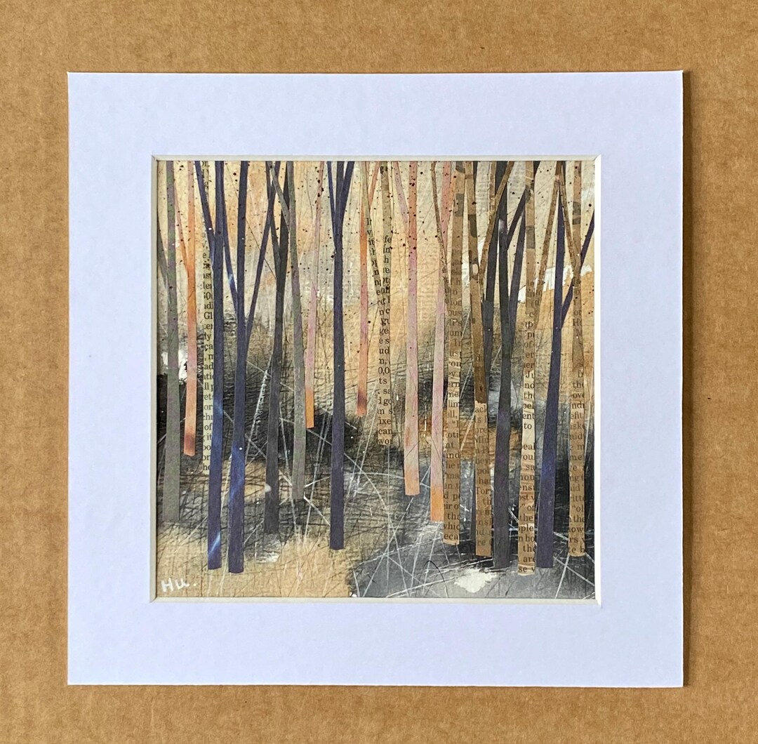 Earthy Collage Trees Painting, Original Watercolour and Collage Trees ...