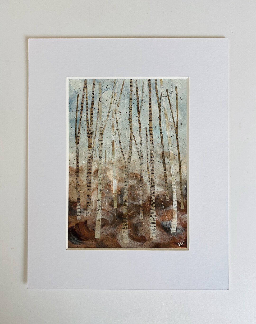 Neutral Tones Collage Trees Painting, Small Original Wall Art ...