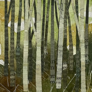 Paper Collage Trees Painting: Earthy Landscape Wall Art. - Etsy
