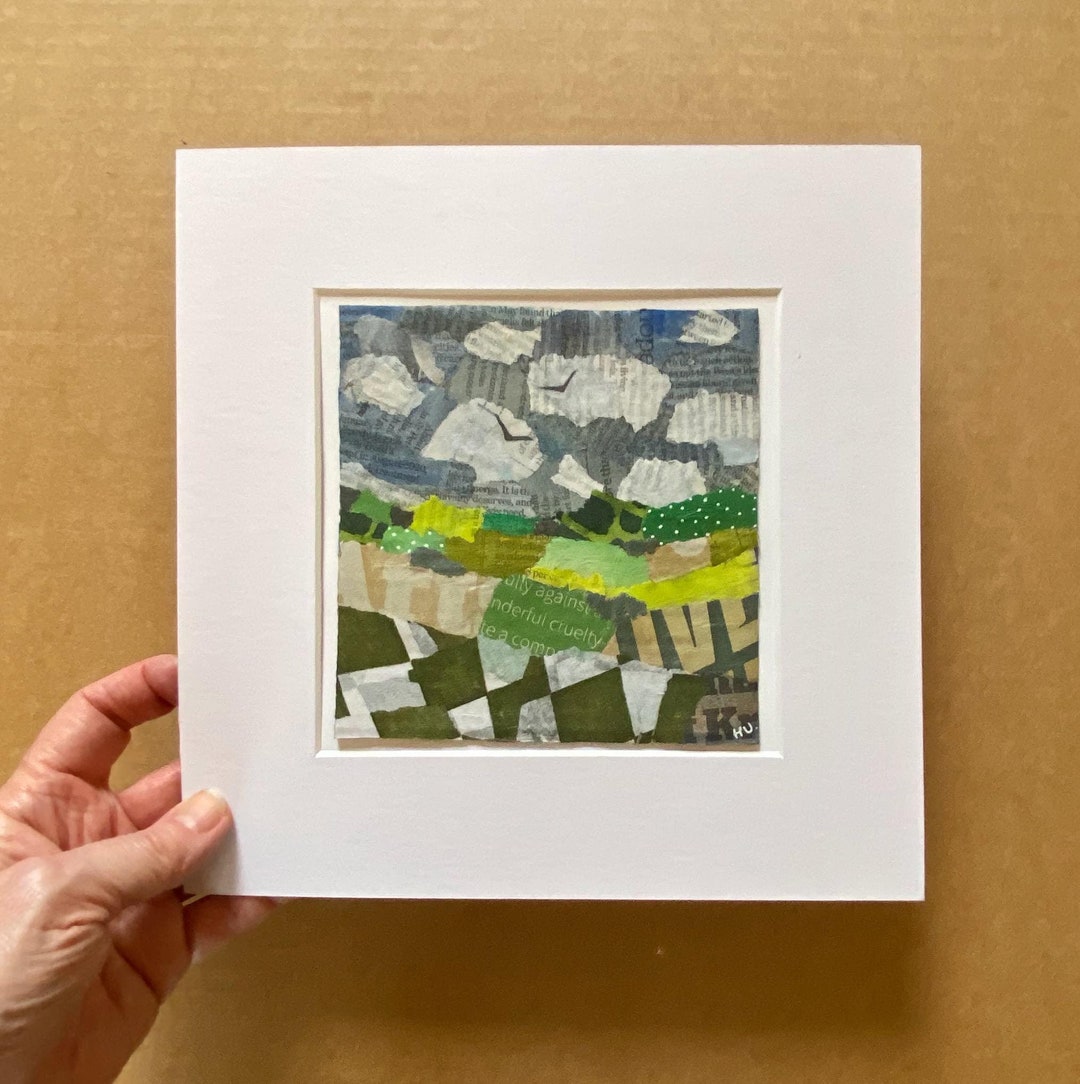 Original 9x9 Earthy Collage Abstract Landscape Wall Art, Small Rustic ...