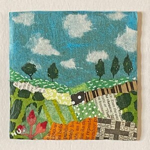 Small Collage Landscape Painting: Countryside Decor, Original Artwork ...