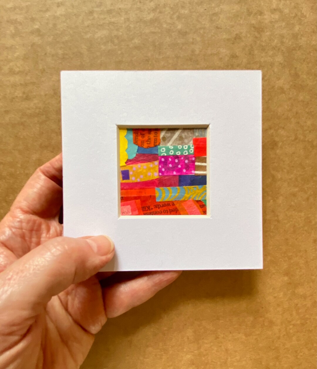 Miniature Abstract Painting, Tiny Colourful Collage Artwork, Mini Boho ...