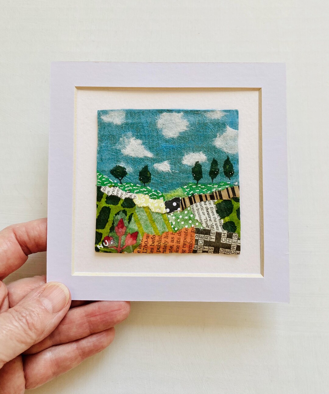 Small Collage Landscape Painting: Countryside Decor, Original Artwork ...