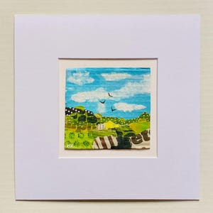 Original Collage Landscape, Small Countryside Artwork, Colourful Art ...