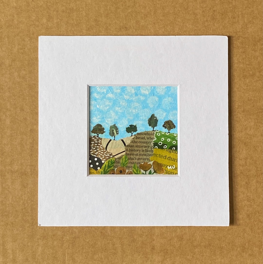 Small Original Landscape Wall Art, Earthy Collage Trees Wall Decor ...