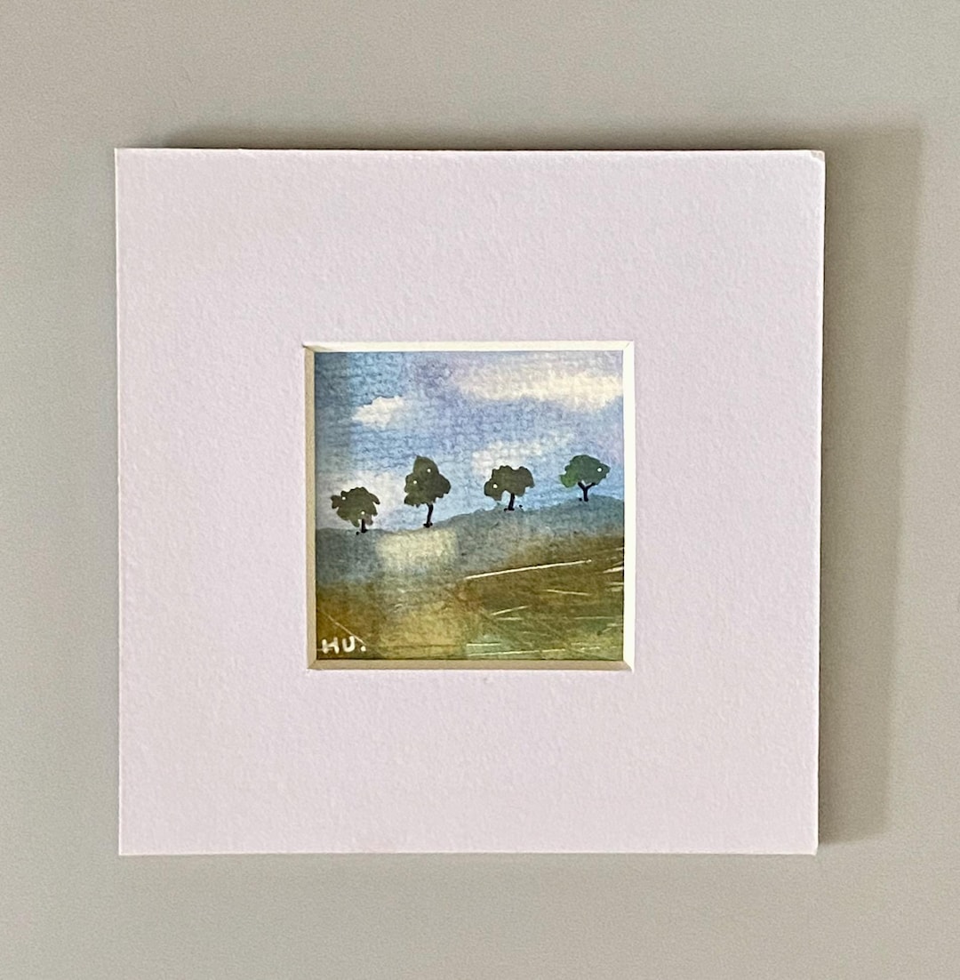 Miniature Watercolour Trees Painting, Tiny Countryside Artwork ...