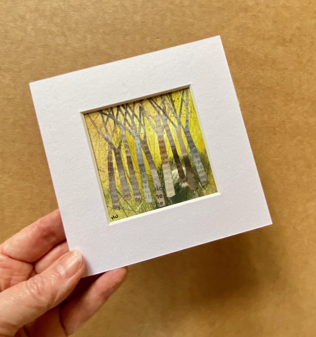 Small Paper Collage Trees Painting, Original Earthy Landscape Wall Art ...