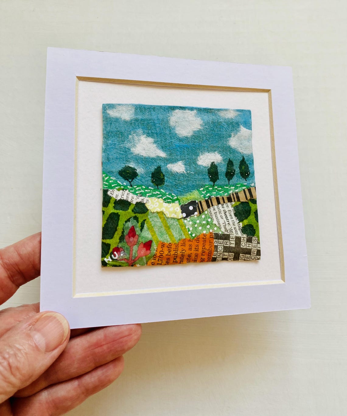 Small Collage Landscape Painting: Countryside Decor, Original Artwork ...