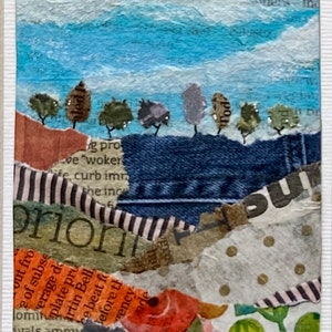 Original Colourful Collage Landscape Painting, Small Handmade ...
