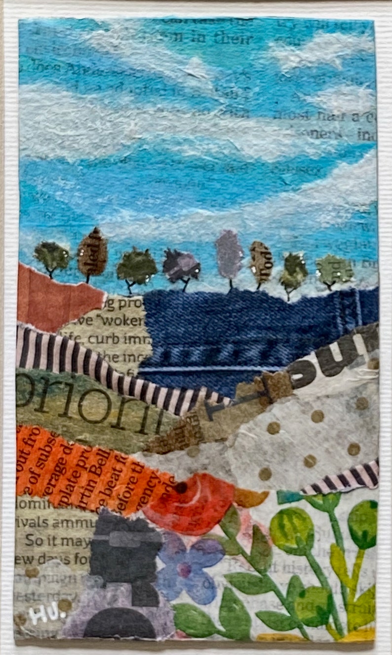Original Colourful Collage Landscape Painting, Small Handmade ...