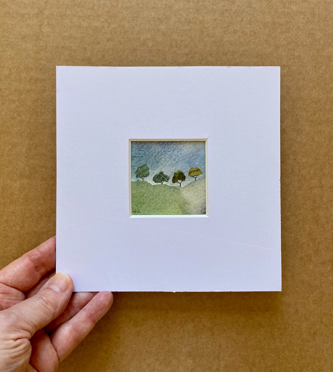 Miniature Collage Trees Landscape Painting, Watercolour and Paper ...