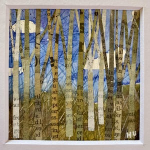Original Collage Trees Wall Art, Small Watercolour and Paper Collage ...